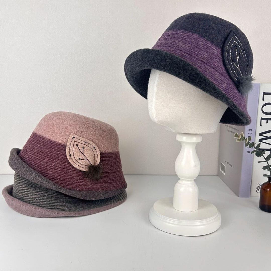 100% Wool Color Block Bucket Hat: Adjustable Winter Hat - Etsy