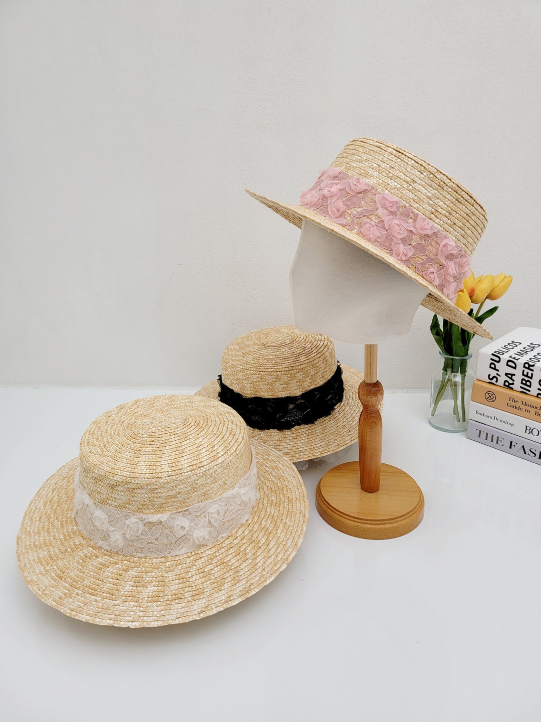 Natural Straw Summer Hat With Lace, Elegant Summer Hat, Summer Fedora ...