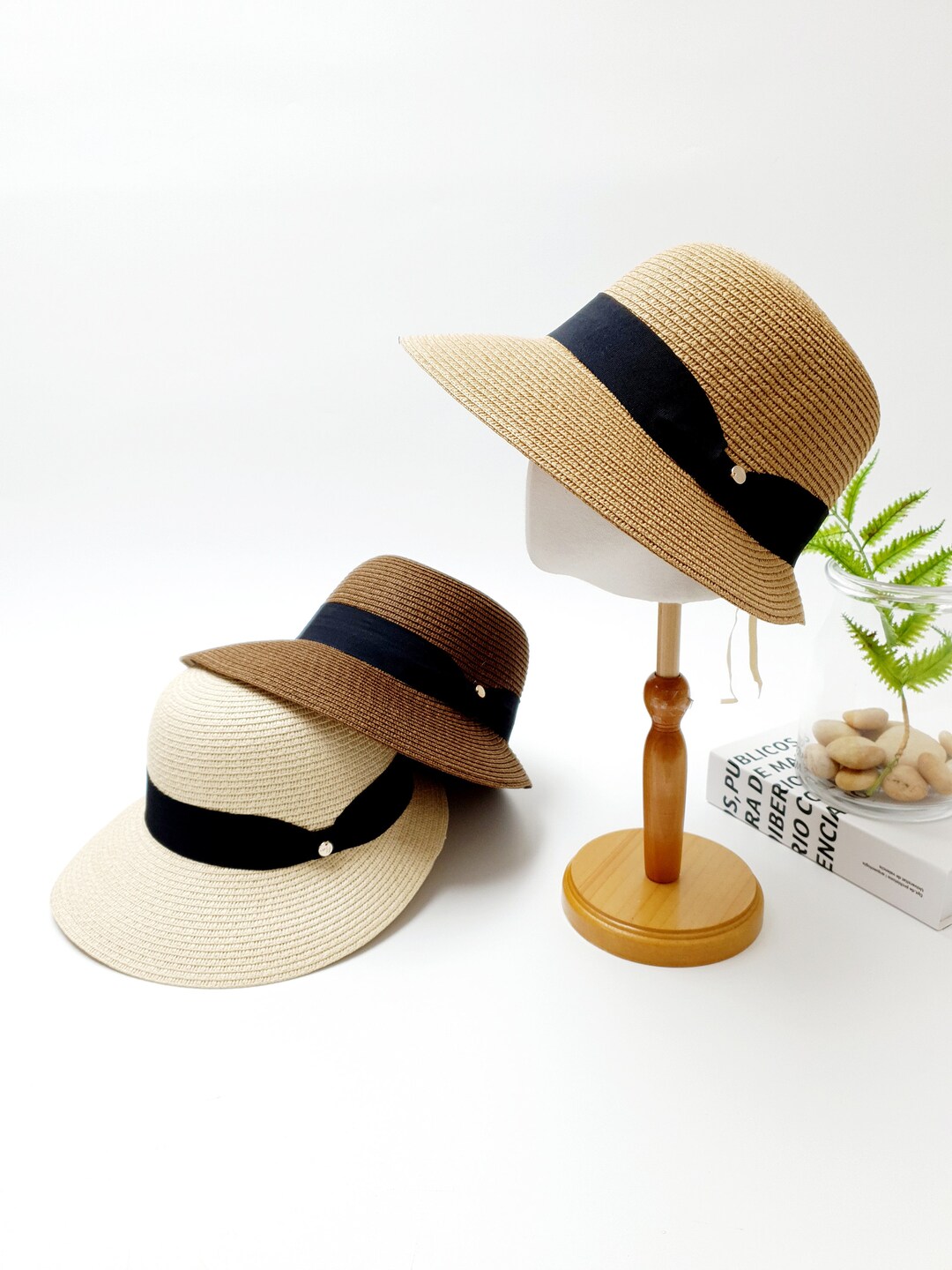 Summer Rattan Hat, Stylish Beach Hat, Adjustable, Foldable, Gift for ...