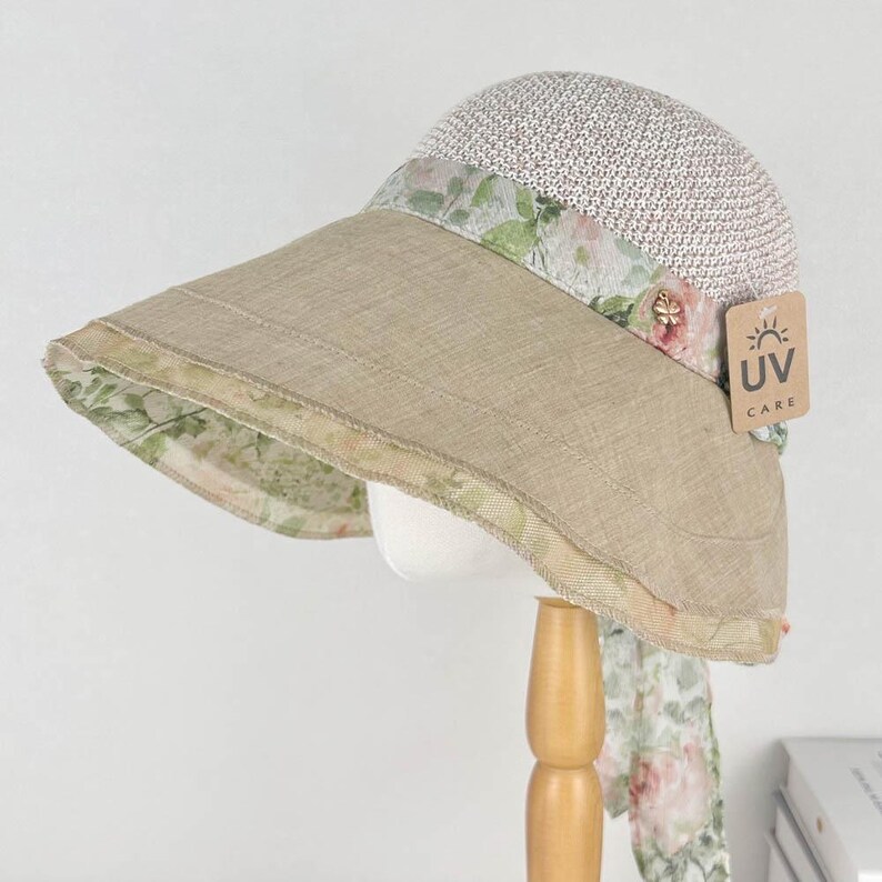 Floral Wide Brim Sun Hat: Linen Blend UV Protection - Etsy
