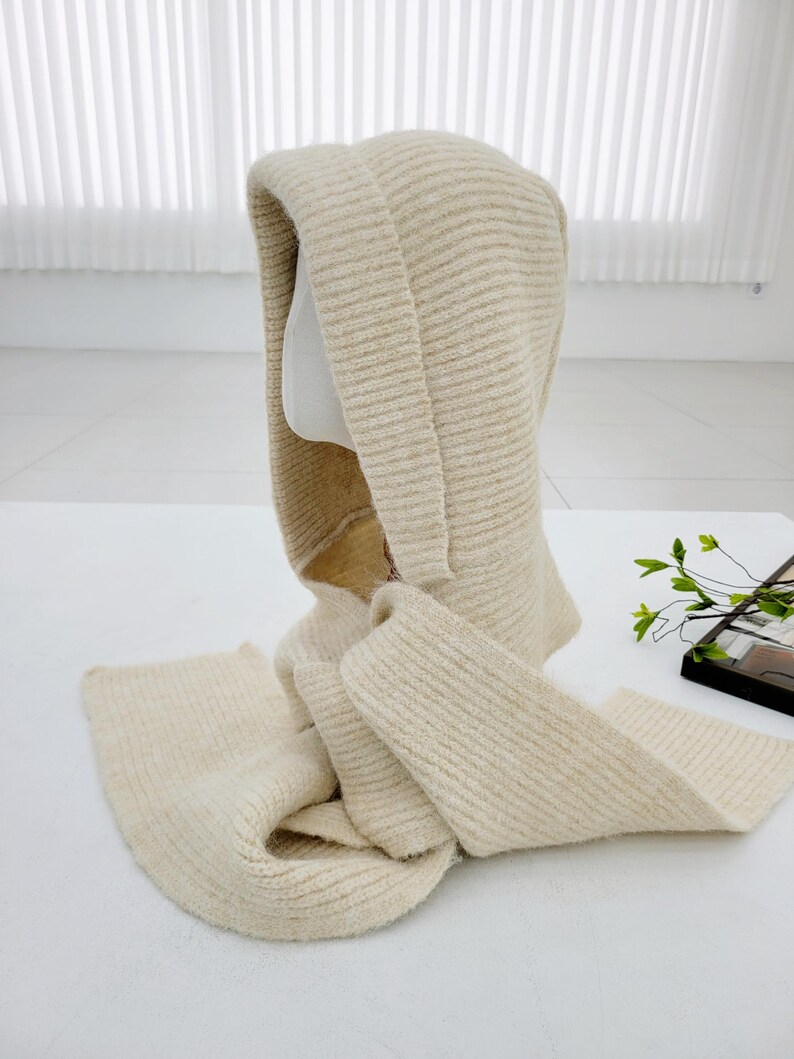 Wool Hooded Scarf Hat, Extra Long, Soft Knit - Etsy