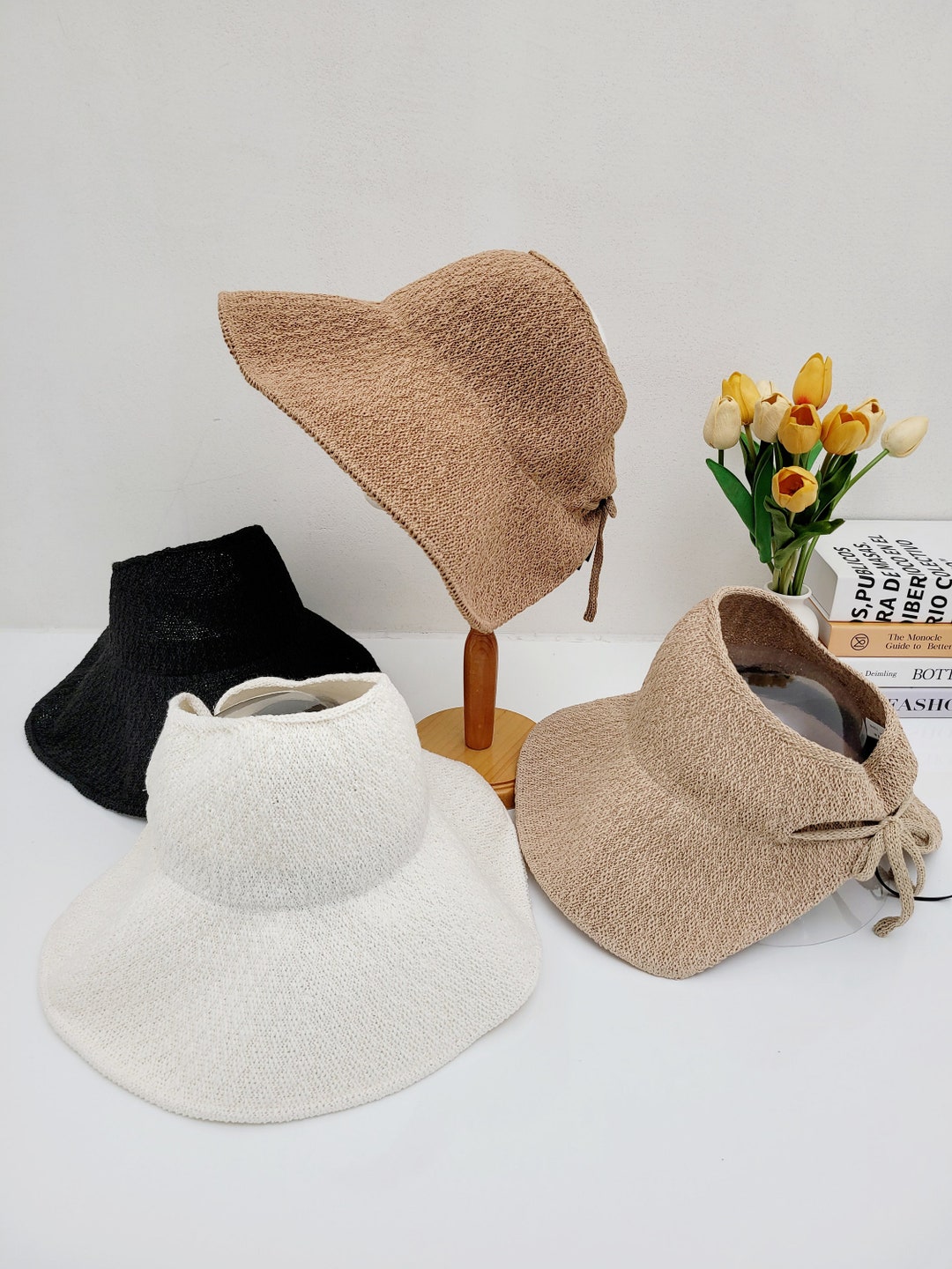 Summer Beach Natural Rattan Hat, Beach Sun Hat, Wide Brim Rattan Hat ...