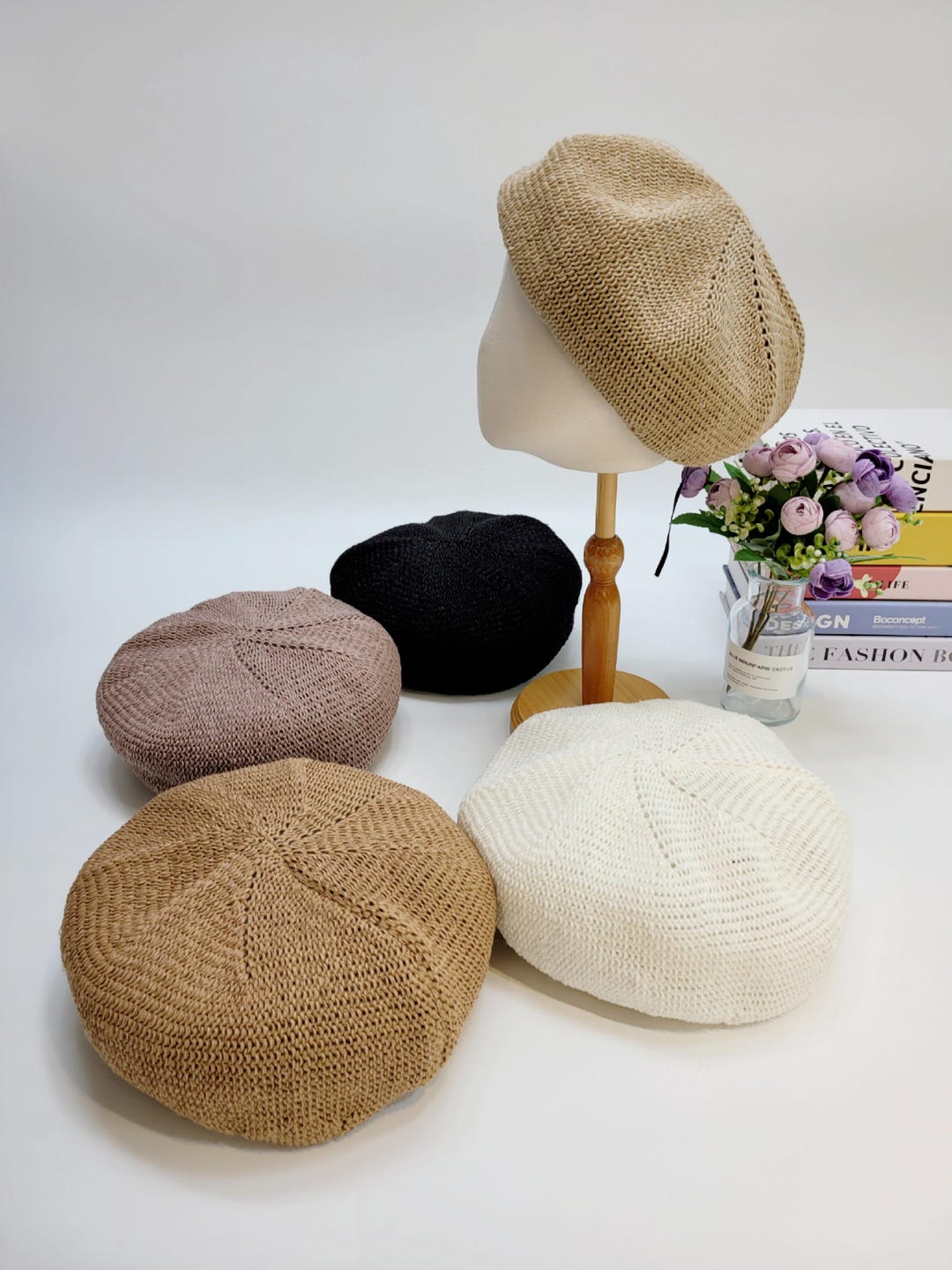 Cotton Straw Beret: Lightweight Spring Summer Hat - Etsy