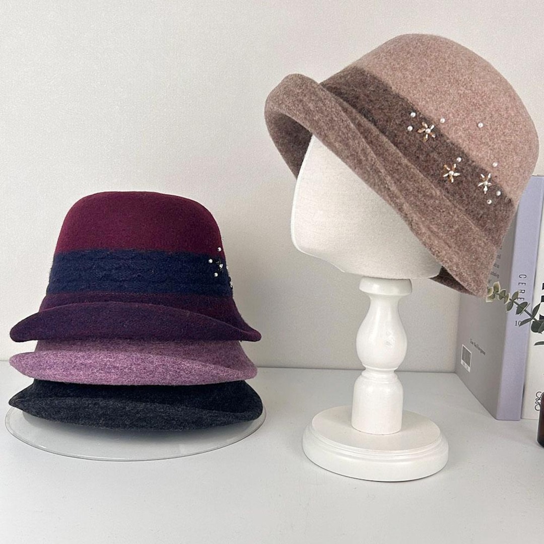 Classic Winter Wool Bucket Hat With Embellishment, Warm and Cozy ...