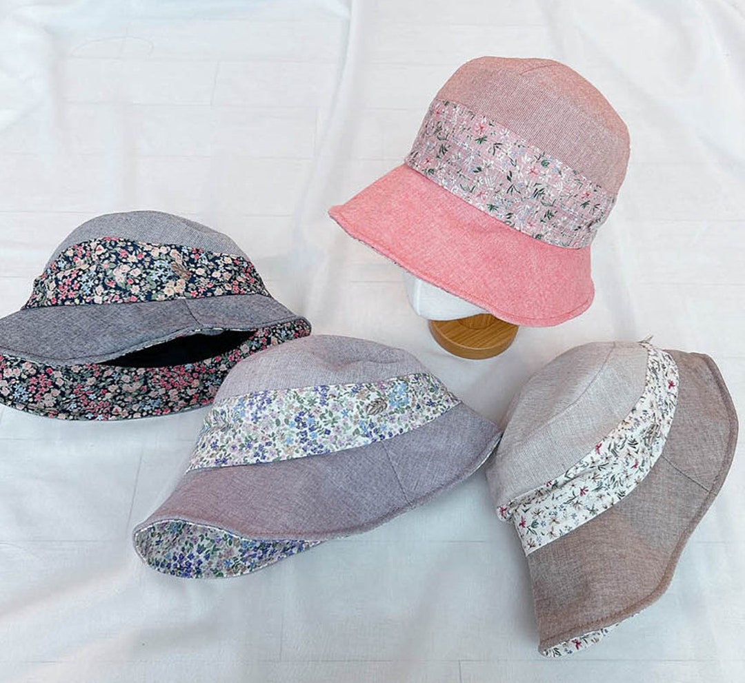 Spring Summer Cotton Linen Bucket Hat With Contrast Floral Pattern ...