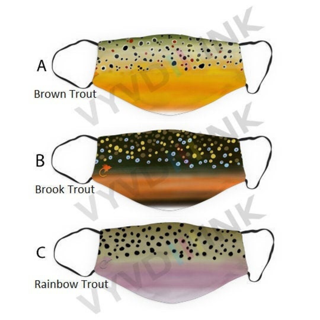 Trout Fish Skin Face Masks, With Filter Pocket, 5 Choices, Brown Trout ...