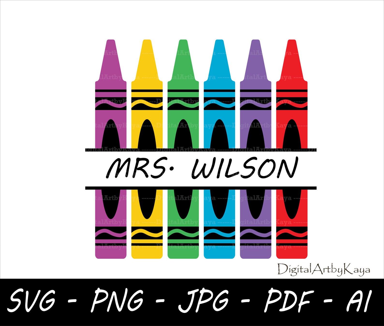 Crayon Split Monogram Svg Teacher Crayon Svg School Svg Etsy