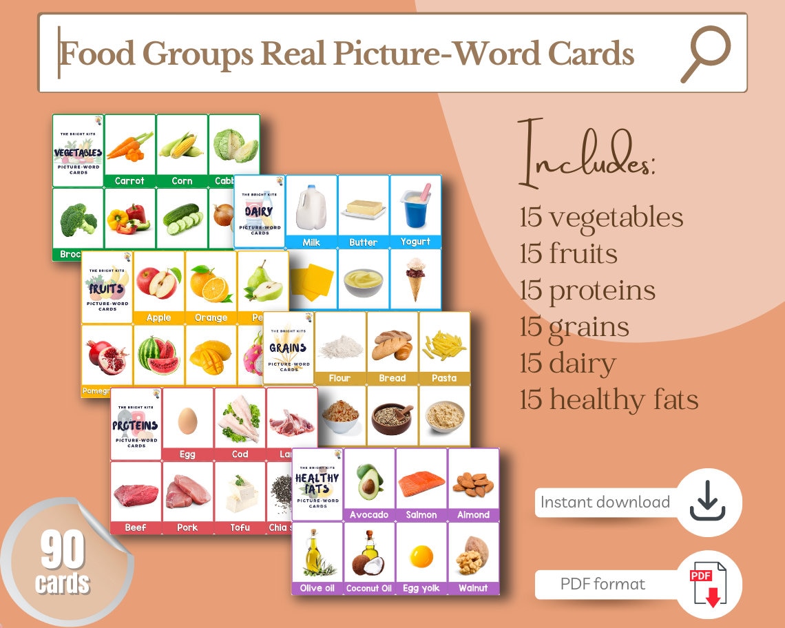 Food Groups Printable Picture-word Cards Set (90 Cards) | Real Picture ...