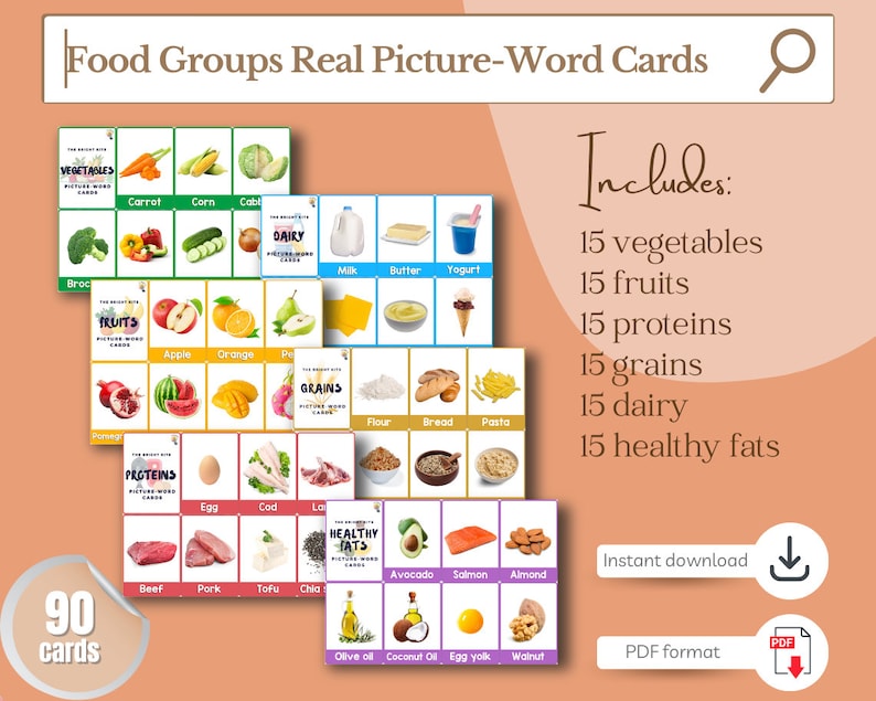 Food Groups Printable Picture-word Cards Set (90 Cards) | Real Picture ...