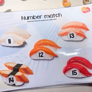 Sushi Number Match A4 Printable Busy Booklet | Number Matching 1-20 ...