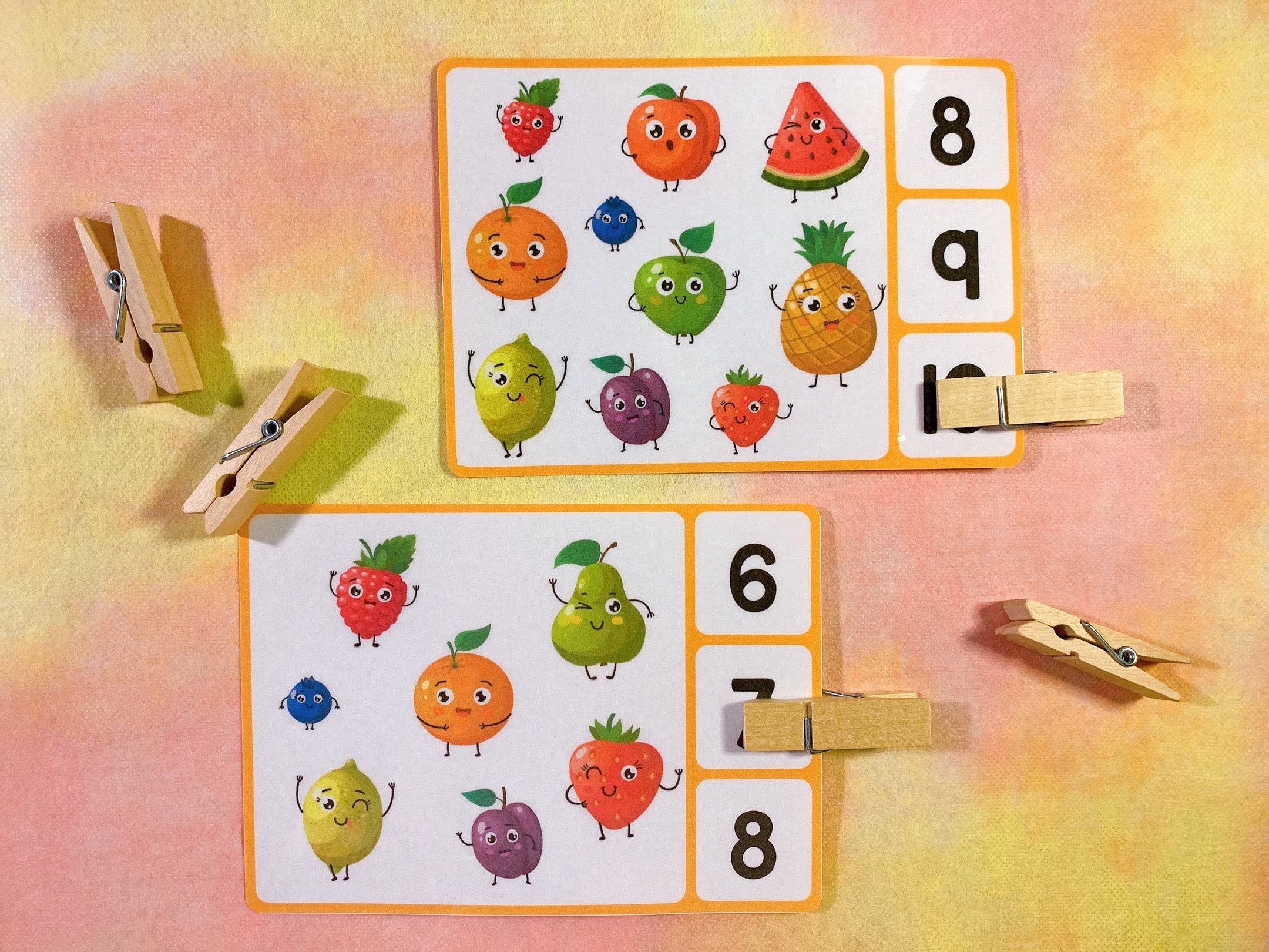 Fruits Printable Counting Cards Set (1-10) | Peg-it Cards | Early ...
