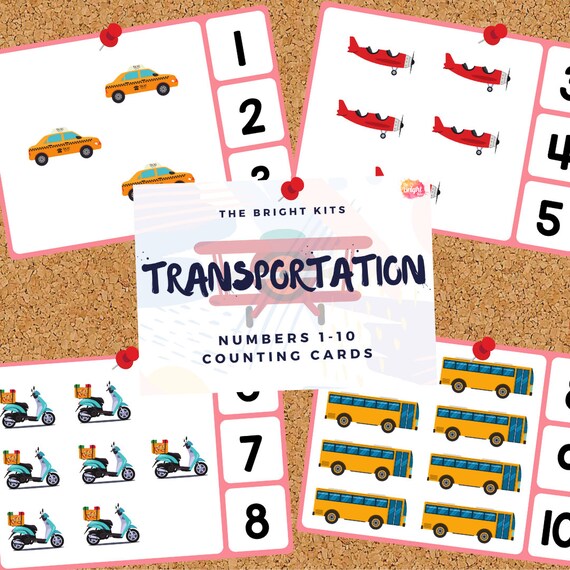 Transportation Printable Counting Cards Cards Set 1-10 | Etsy