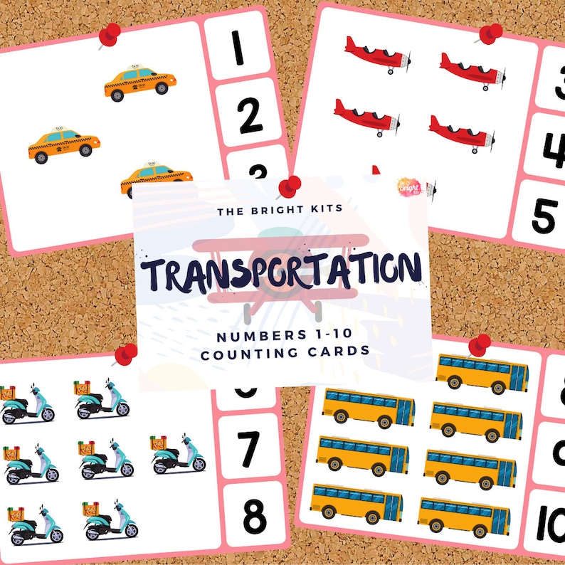 Transportation Printable Counting Cards Cards Set (1-10) | Peg-it Cards ...