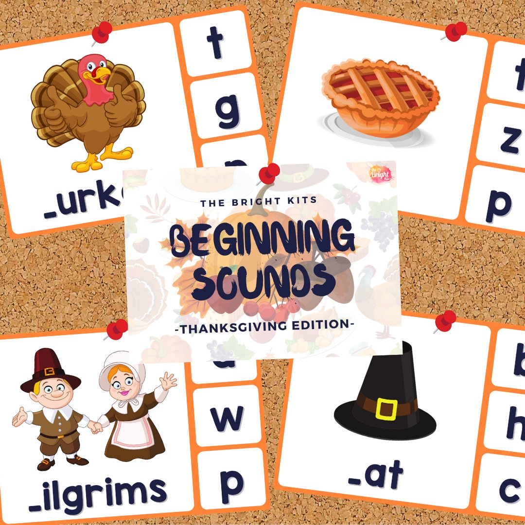 Tarjetas imprimibles con sonidos iniciales de Acción de Gracias ...
