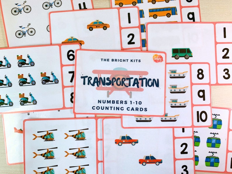 Transportation Printable Counting Cards Cards Set (1-10) | Peg-it Cards ...