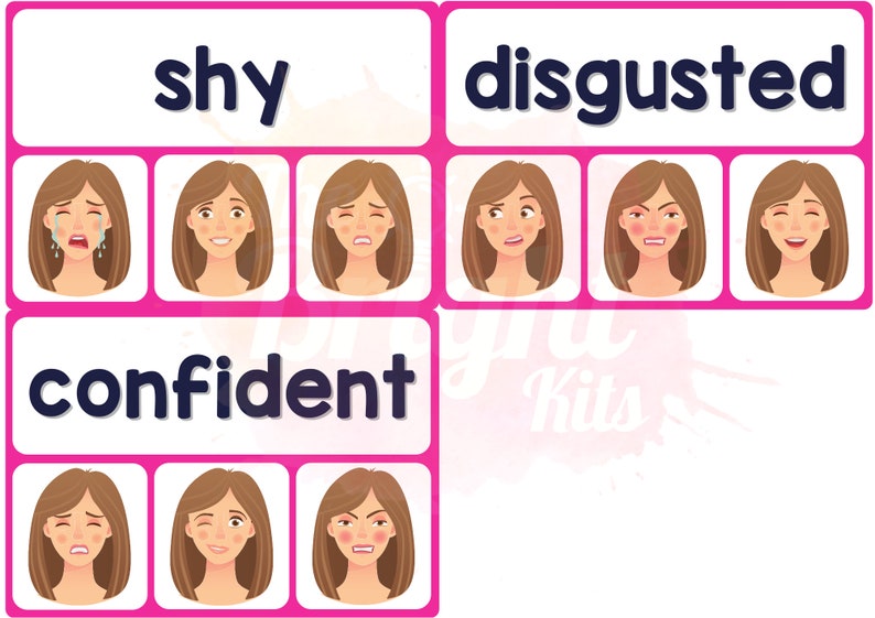 Female Printable Emotion Recognition Cards Peg-it Cards Write & Wipe ...