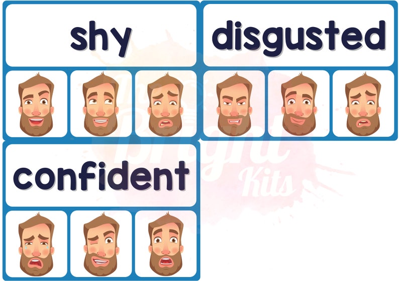 Male Printable Emotion Recognition Cards Peg-it Cards Write & Wipe ...