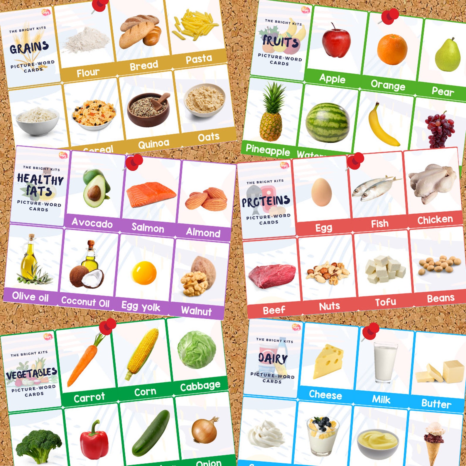 Food Groups Printable Picture-word Cards Set (48 Cards) | Food ...