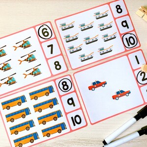 Transportation Printable Counting Cards Cards Set (1-10) | Peg-it Cards ...