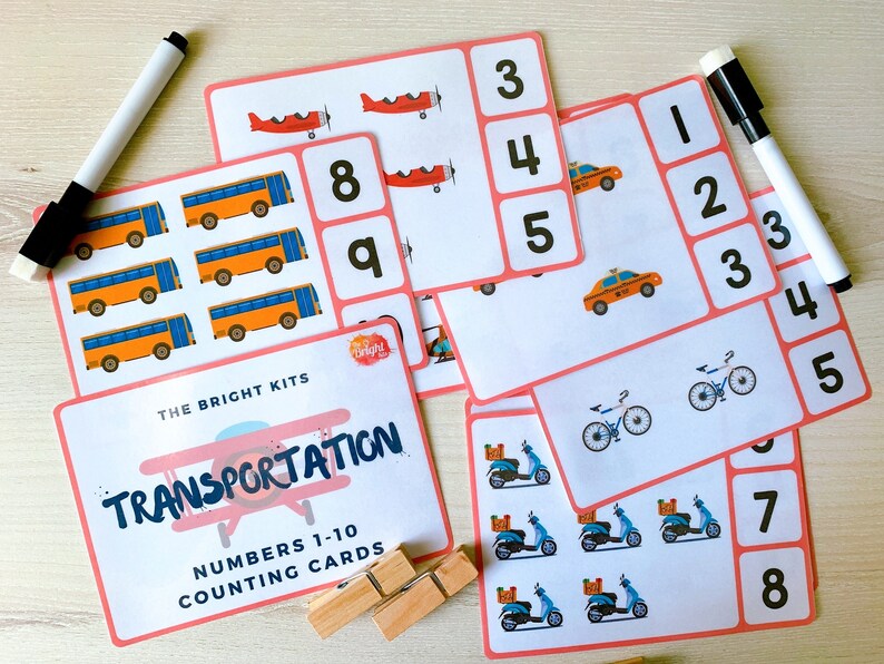 Transportation Printable Counting Cards Cards Set (1-10) | Peg-it Cards ...