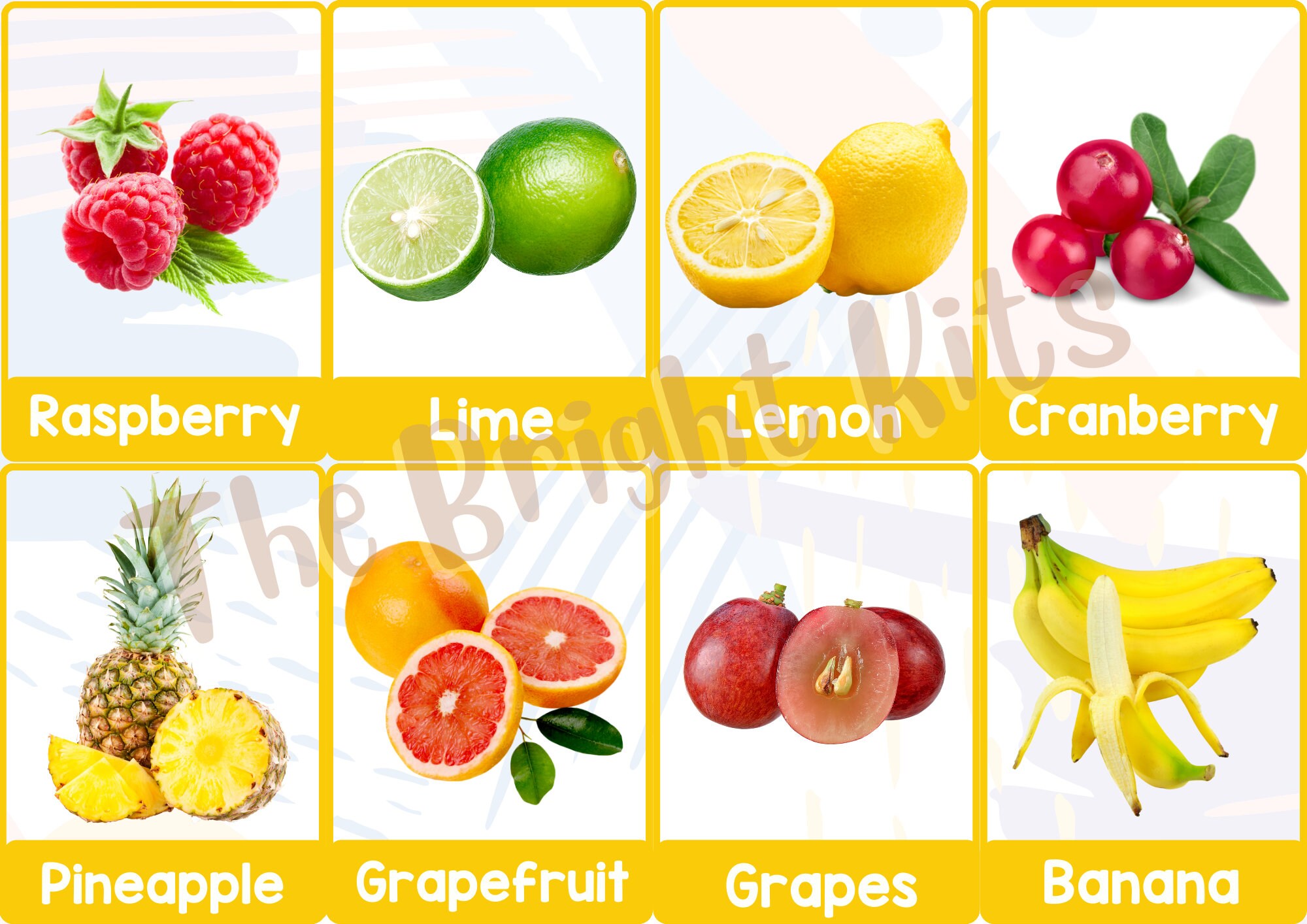 Fruits Printable Picture-word Cards Set (48 Cards) | Food Flashcards ...