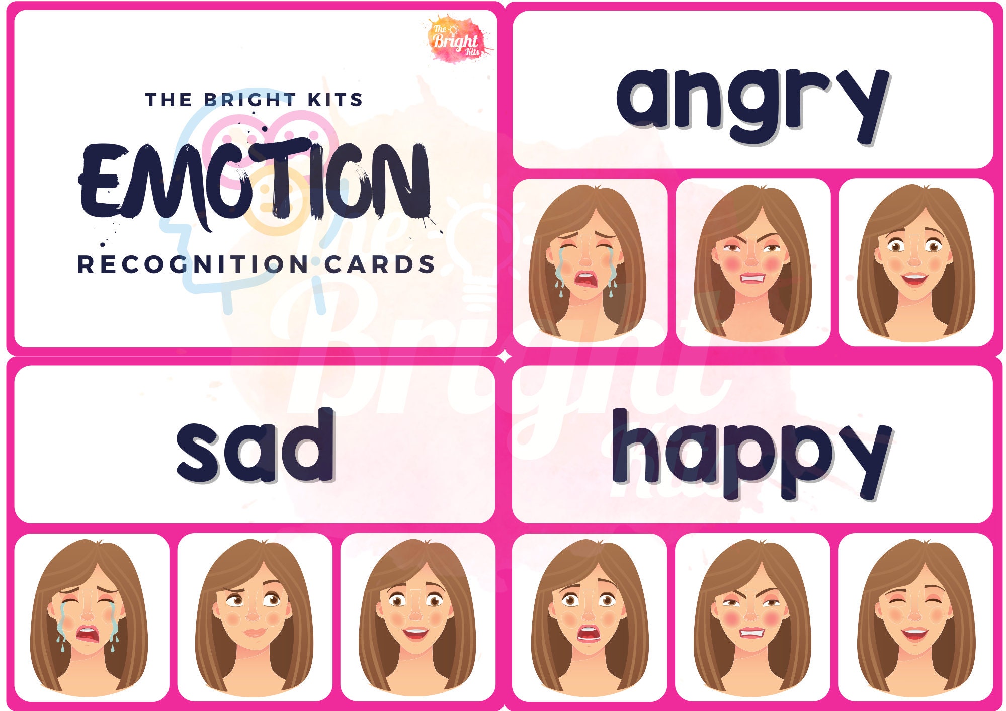 Female Printable Emotion Recognition Cards Peg-it Cards Write & Wipe ...
