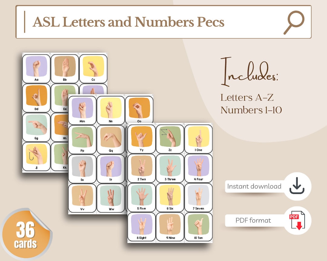 ASL Letters and Numbers Real Picture Pecs Cards Set 36 Cards - Etsy