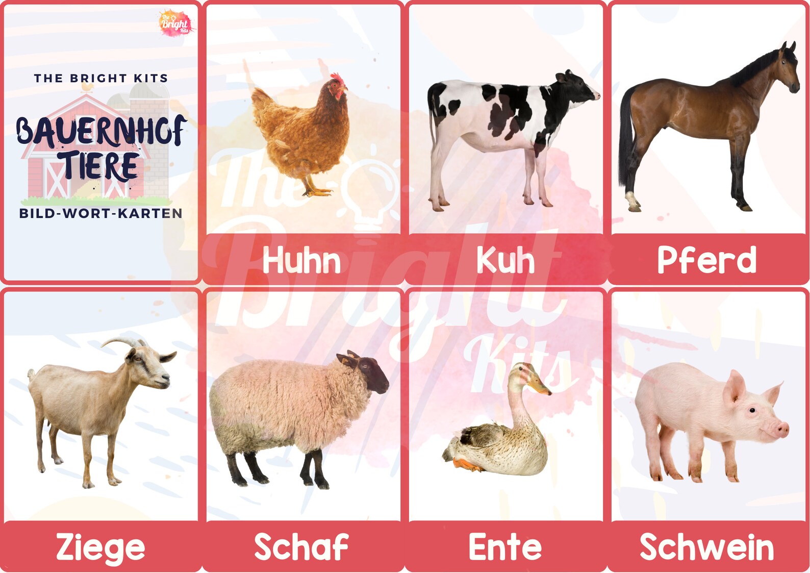 Animal Printable Picture-word Cards Set in German 48 Cards | Etsy
