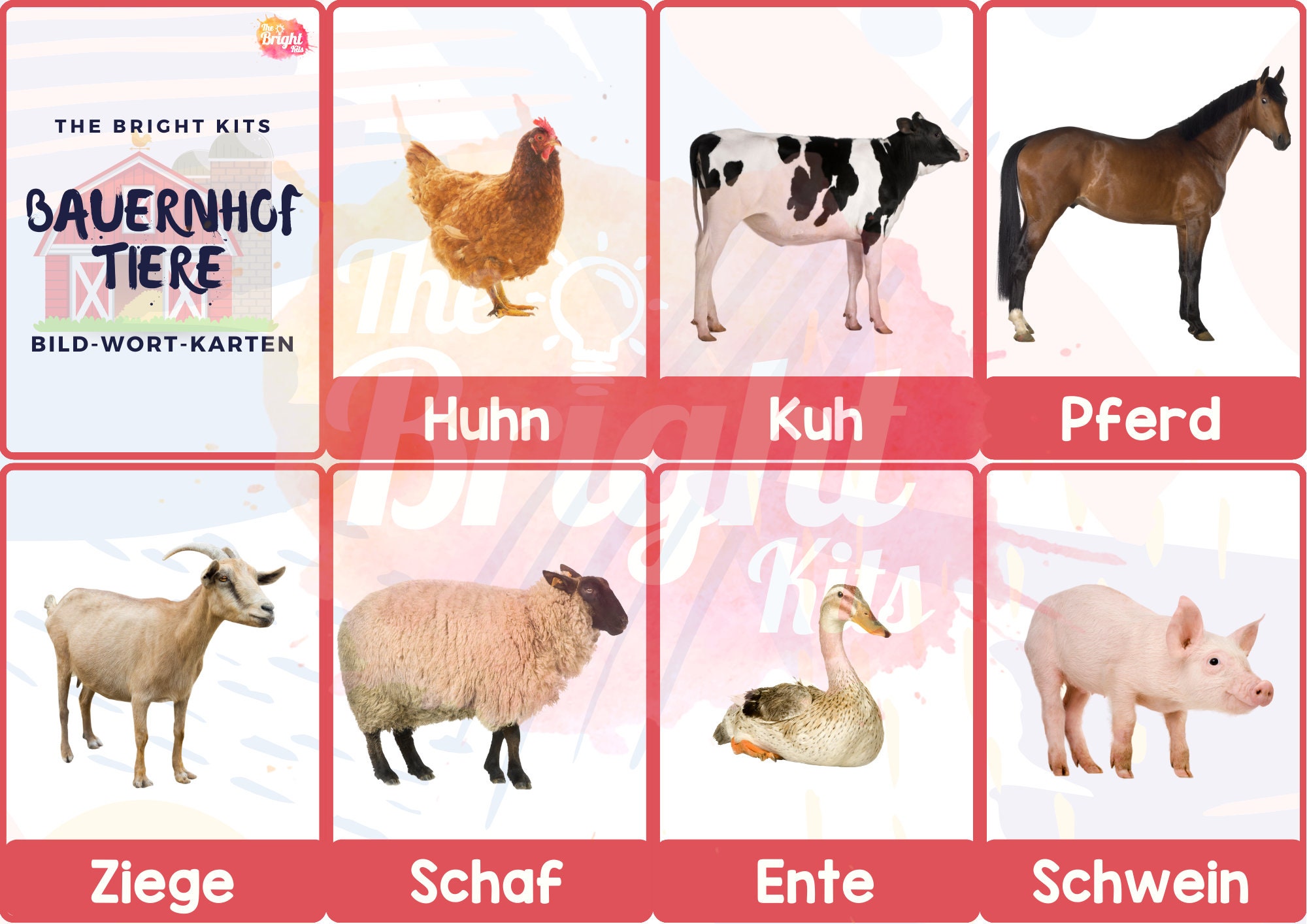 Animal Printable Picture-word Cards Set in German (48 Cards) | Animal ...