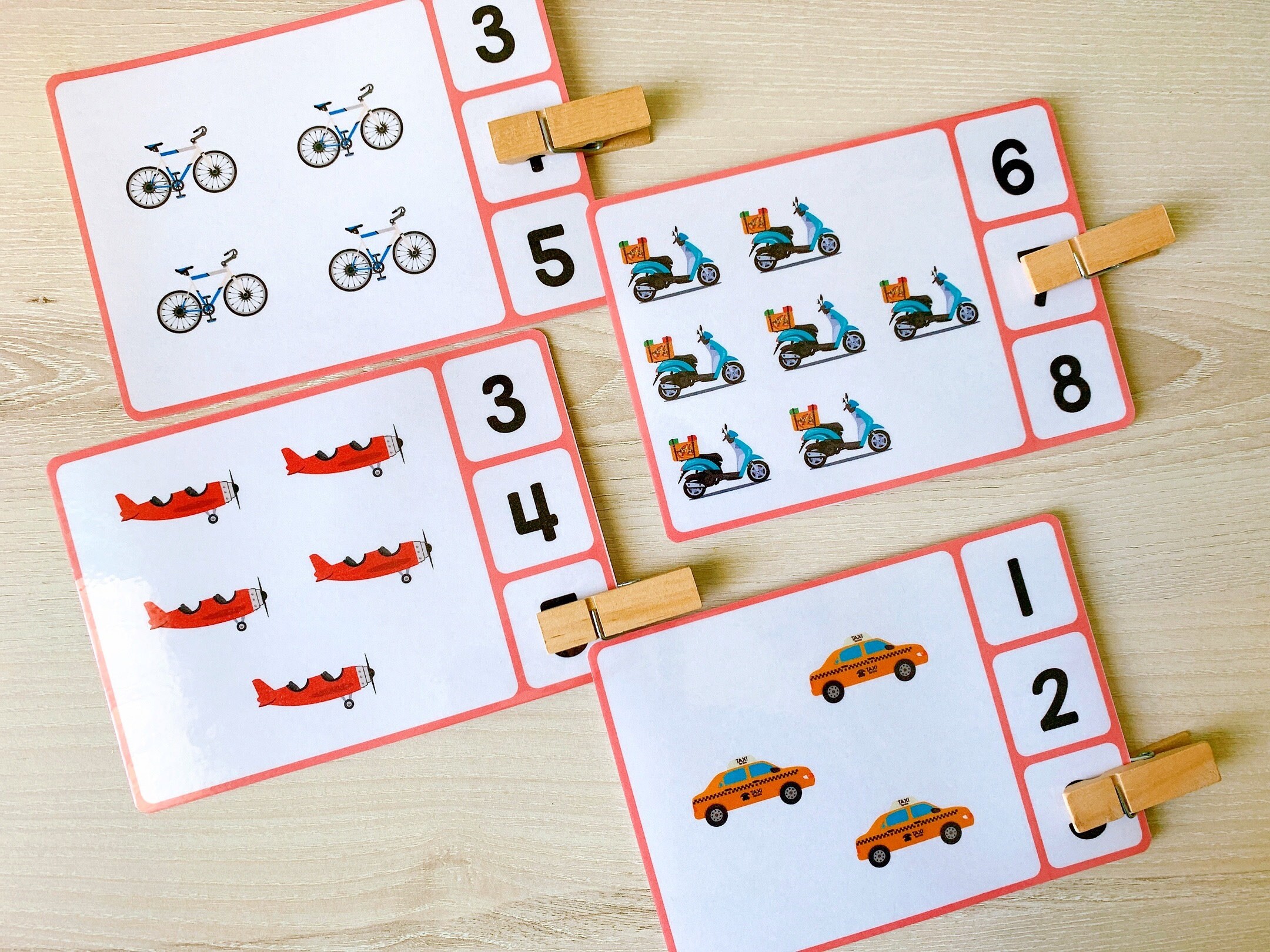 Transportation Printable Counting Cards Cards Set (1-10) | Peg-it Cards ...