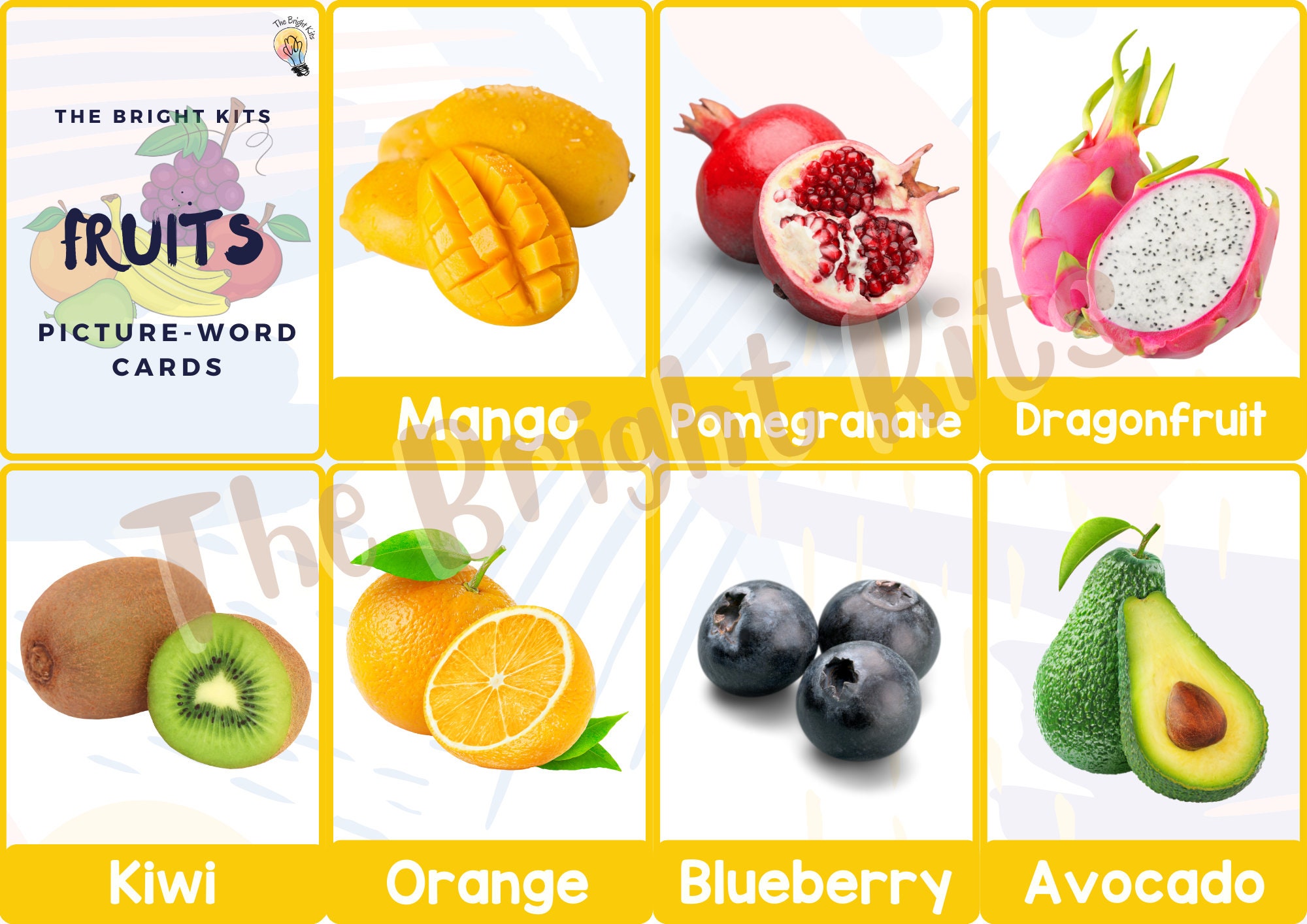 Fruits Printable Picture-word Cards Set (48 Cards) | Food Flashcards ...