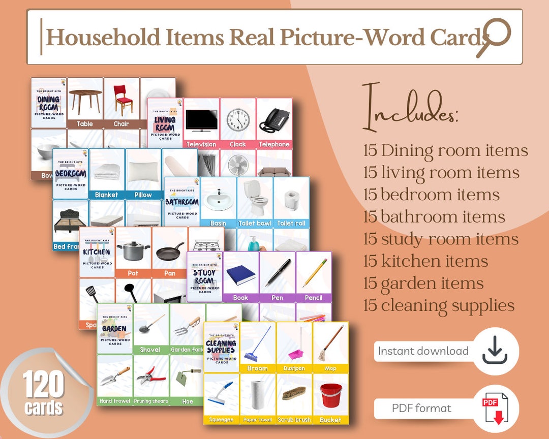 Household Items Real Picture-word Cards Set 120 Cards - Etsy