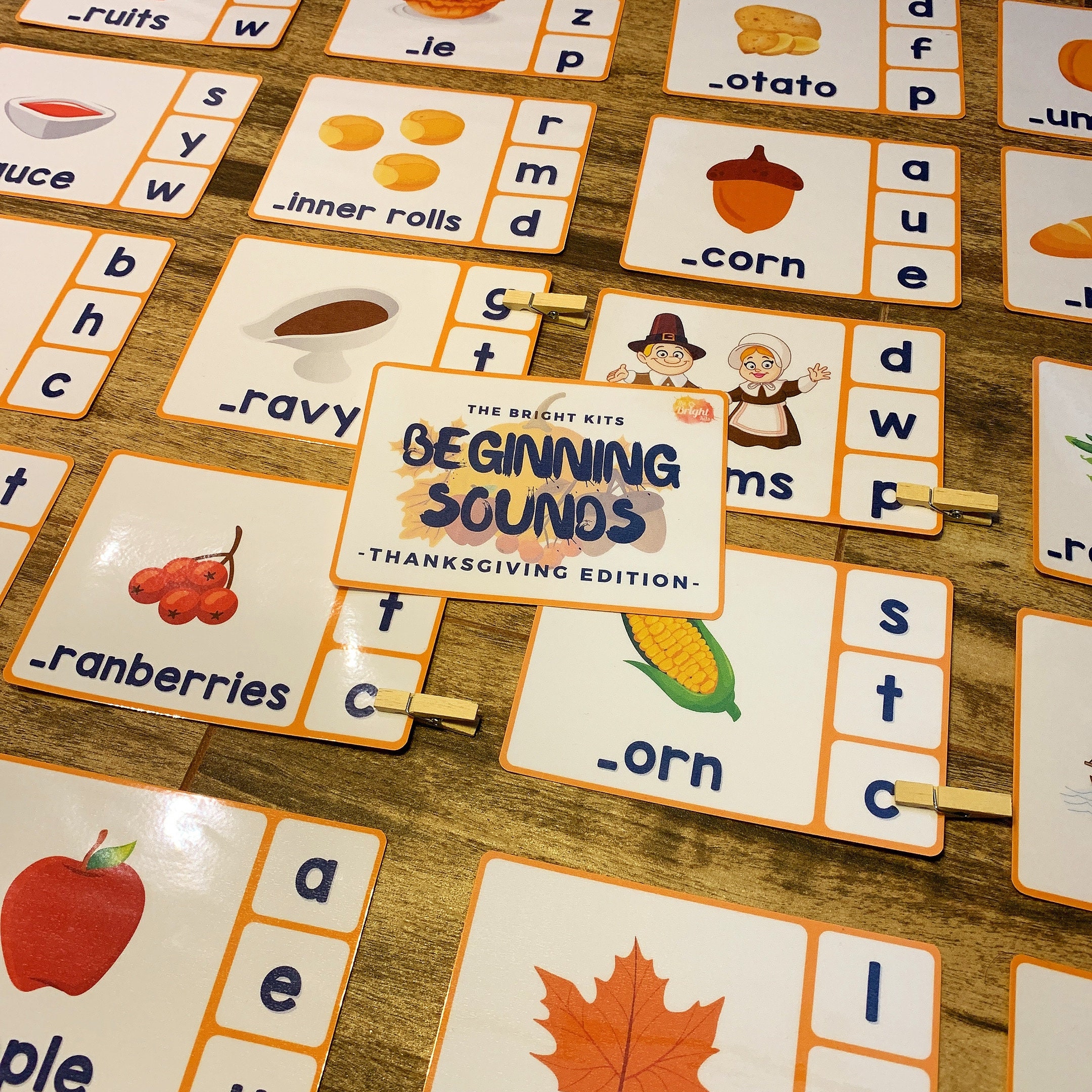 Thanksgiving Beginning Sounds Printable Cards | Peg-it Cards | Write ...