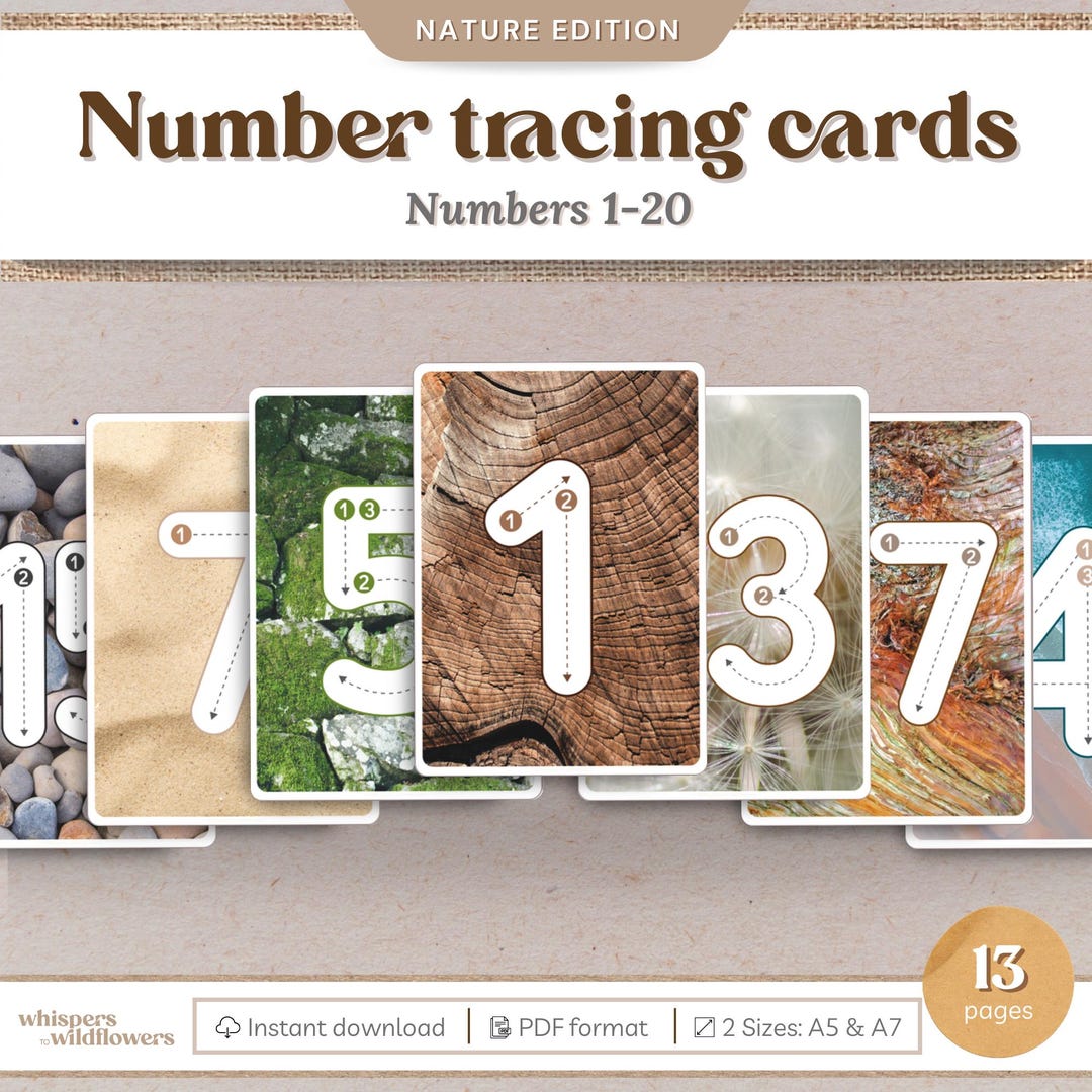 1-20 Number Tracing Cards | Nature Edition | Homeschool | Montessori ...