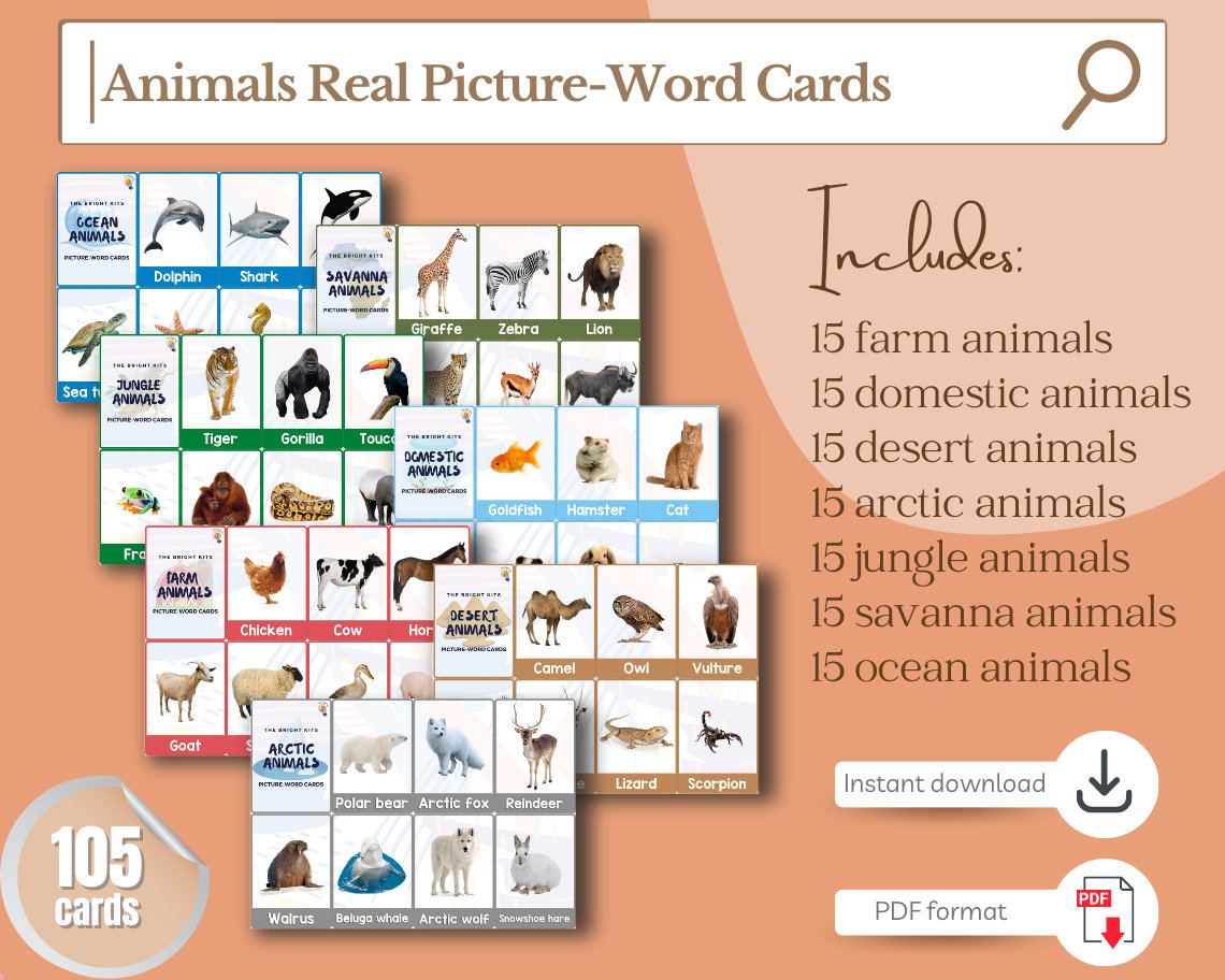Animal Printable Picture-word Cards Set (105 Cards) | Animal Habitat ...