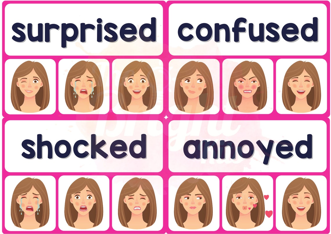 Female Printable Emotion Recognition Cards Peg-it Cards Write & Wipe ...