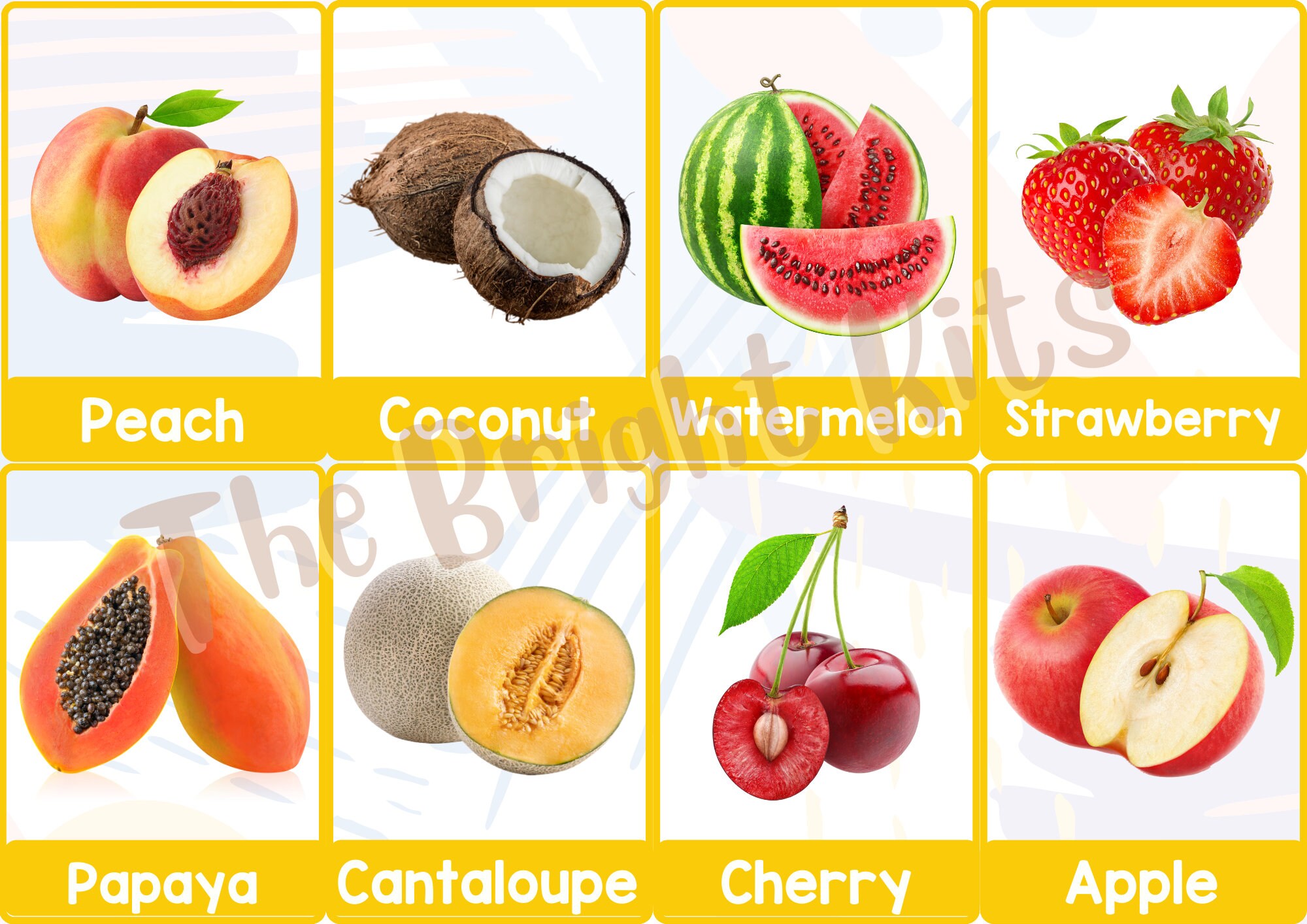 Fruits Printable Picture-word Cards Set (48 Cards) | Food Flashcards ...