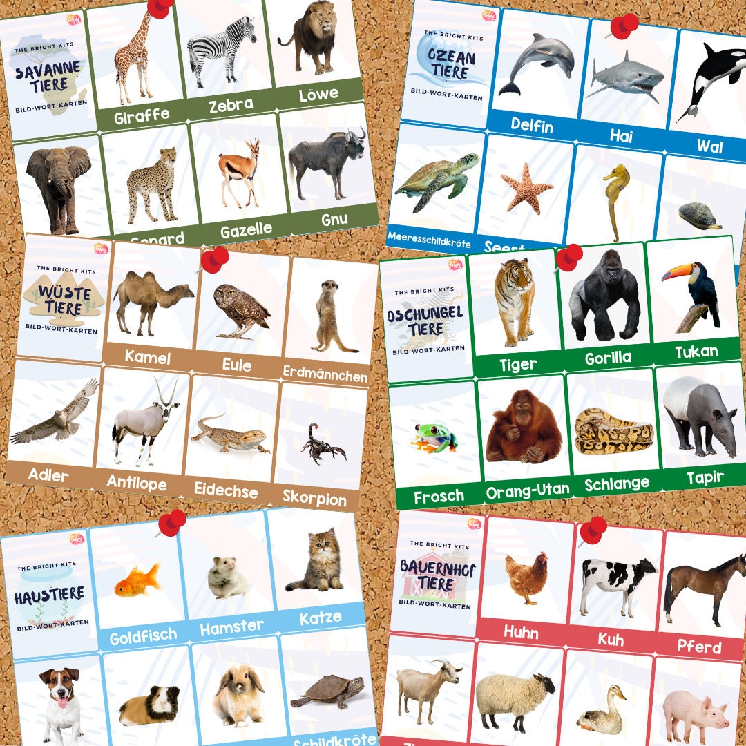 Animal Printable Picture-word Cards Set in German (48 Cards) | Animal ...