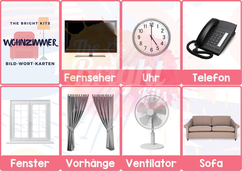 Household Items Printable Picture-word Cards in German(48 Cards ...