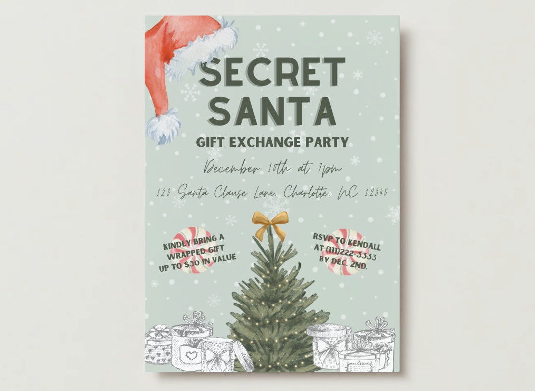 Secret Santa Party Invitation | Christmas Gift Exchange Invite | Holiday Christmas Party ...