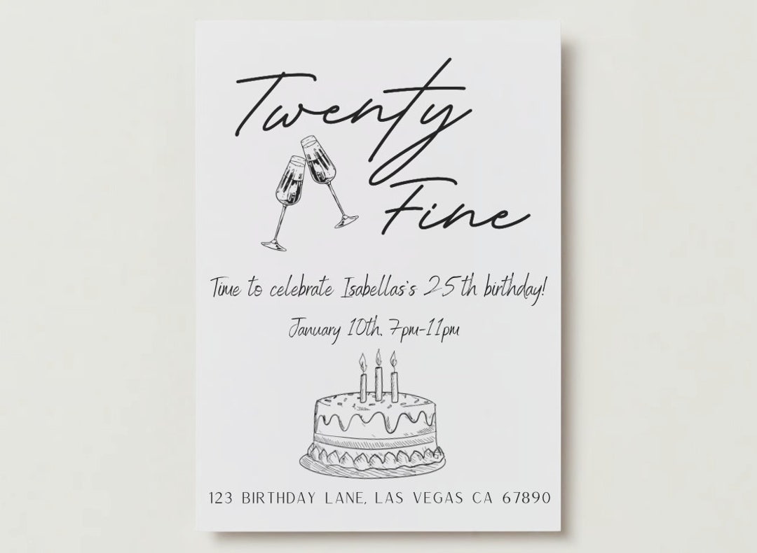 Twenty Fine Birthday Invite 25th Birthday Party Invitation Woman's ...