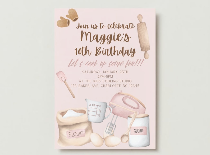 Cooking Birthday Party Invitation: Editable Baking Theme (digital ...