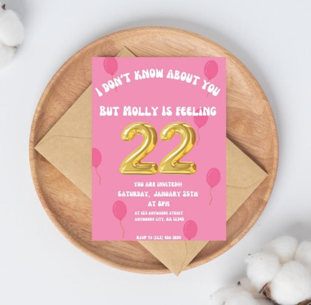 22nd Birthday Invitation | Downloadable and Editable Template | Gold Balloon Design | Fun and ...