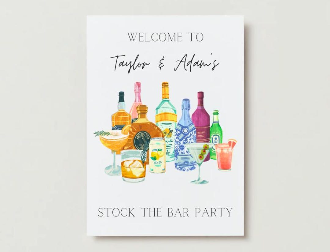 Stock the Bar Welcome Sign | Couples Shower Stock the Bar | Template ...