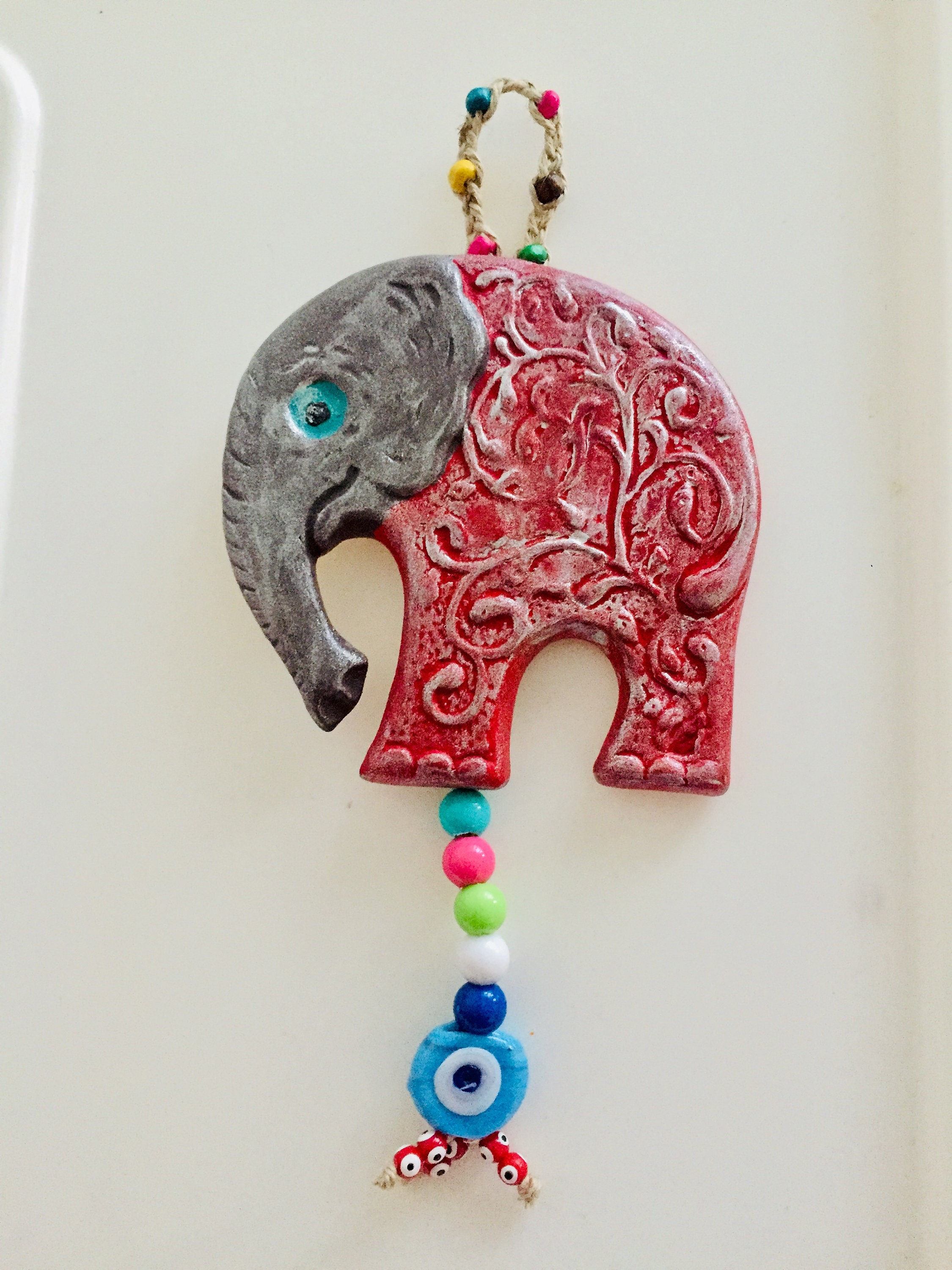 Red Ceramic Elephant / Elephant Wall Decor / Evil Eye / - Etsy