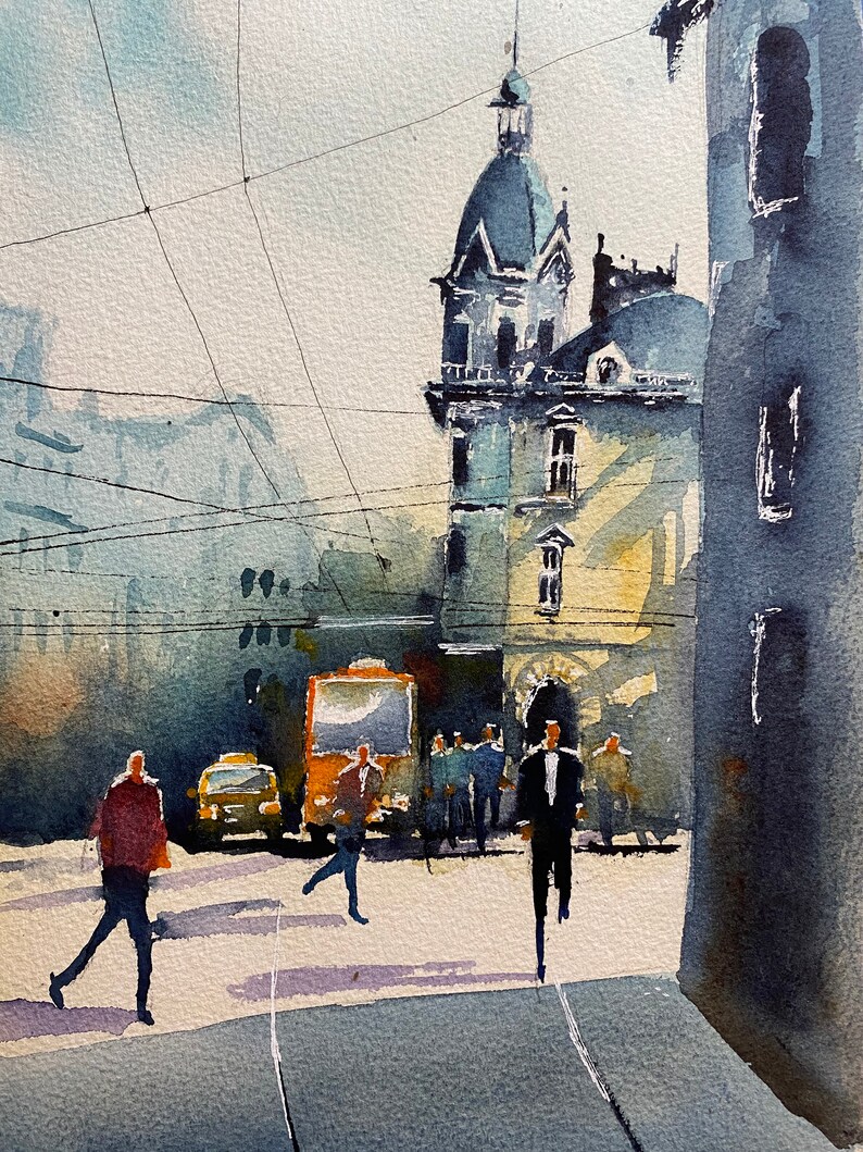 Urban Landscapes Watercolor Painting, Original, Landscapes, City ...
