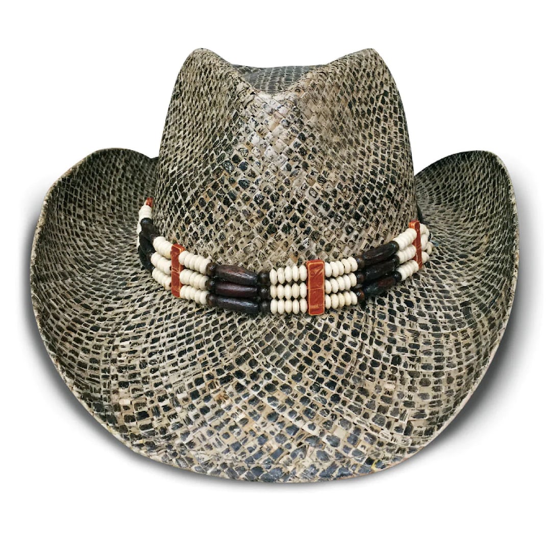 Dark Straw Hat Western With Beads - Etsy