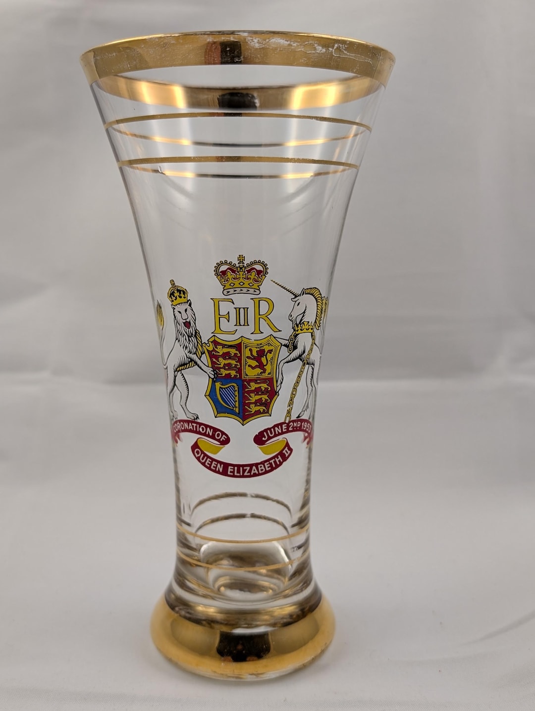 Vintage Queen Elizabeth II Coronation Pilsner Tulip Pint Beer Glass ...