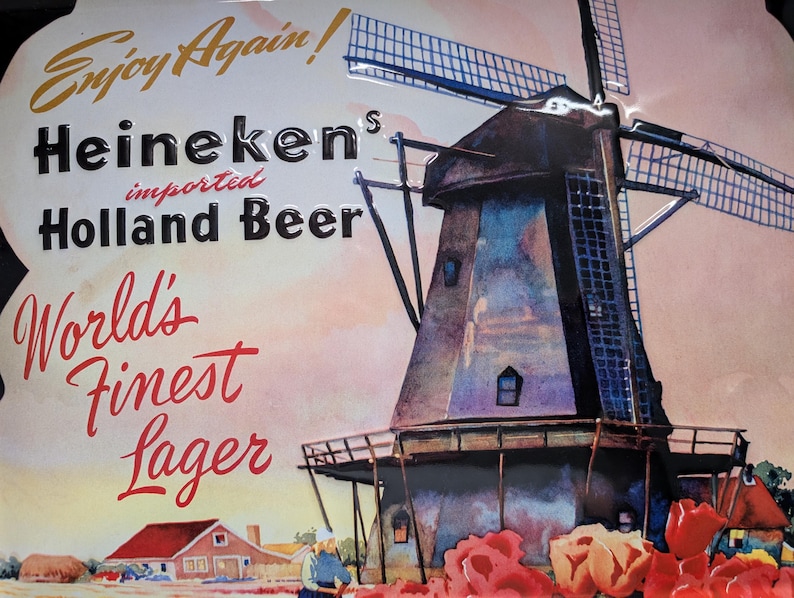 Vintage Heineken Beer Advertising Metal Tin Sign Holland Windmill Bar ...