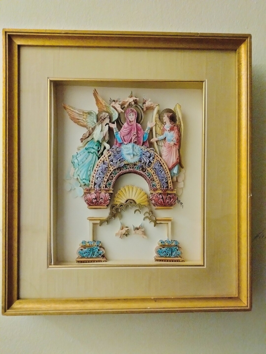 Large Religious 3D Hand Cut Tole Shadow Box Artwork by Arpi Nardone ...